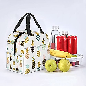 Echoserein Cute Pineapple Stylish Glitter Lunch Bag For Women Girls Insulated Lunch Box Reusable Lunchbox Waterproof Portable Lunch Tote