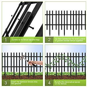 10 Pack Garden Fence Bamboo 10.4 ft (L) x 22.2 in (H) Decorative Garden Fence Animal Barrier Border for Small Rabbit Dog Flower Bed Edging Landscape Fencing for Yard Patio Outdoor, Black