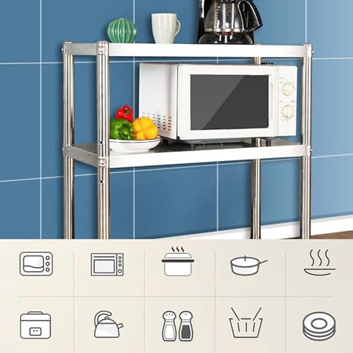 Stainless Steel Workbench Sturdy and Stable Floor Standing Shelves Kitchen Metal Table Commercial Prep Table Multi-Functional Open Shelves(60x40x80cm)