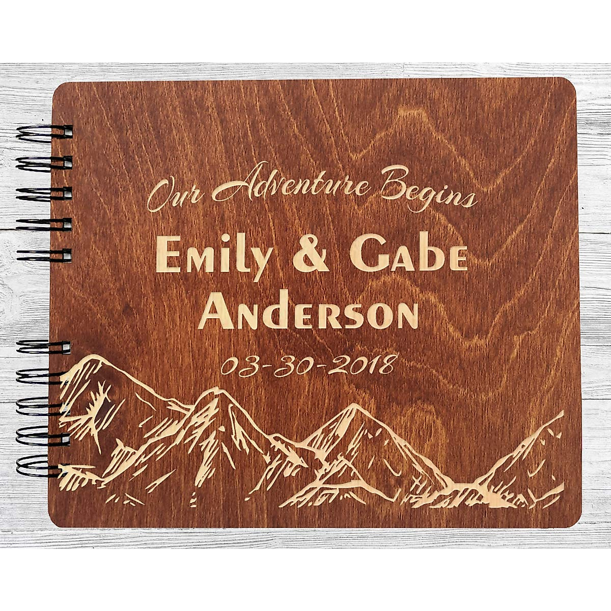 Wooden Guest Book Our Adventure Begins GuestBook Wedding Sign in Rustic Bride Groom Registry Album Customize Engraved (8.5"x7")