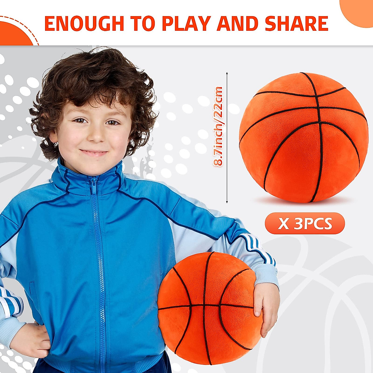 Harrycle 3 Pcs Basketball Plush Pillow Stuffed Sports Balls Basketball Room Decor for Boys Kids Teens Decorations, 7.87 Inch