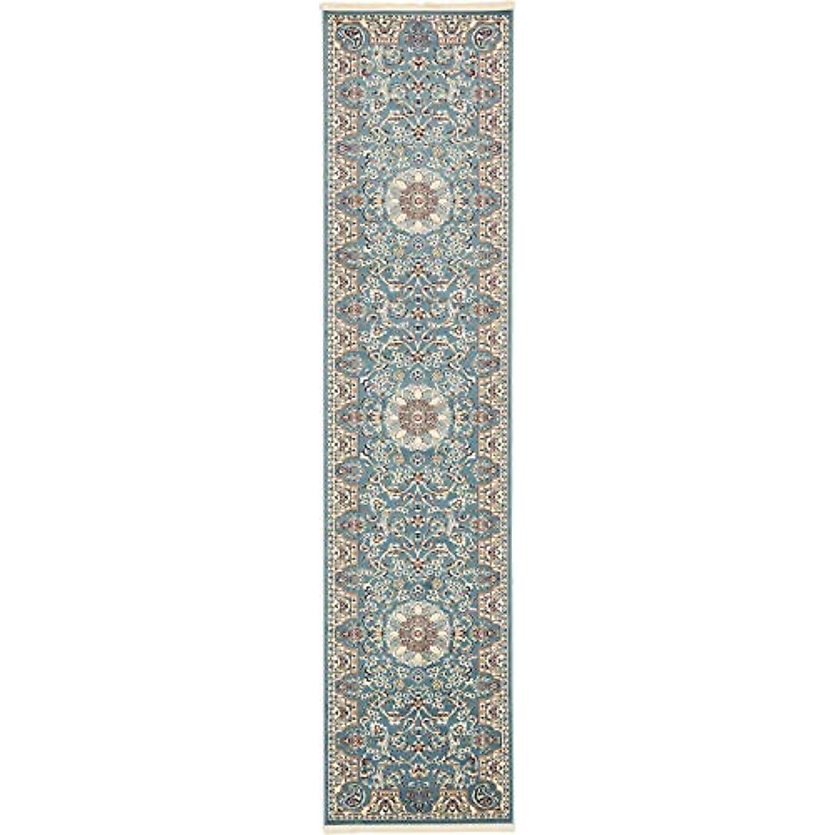 Unique Loom Narenj Collection Classic Traditional Medallion Design Area Rug, 3 ft x 13 ft, Blue/Tan