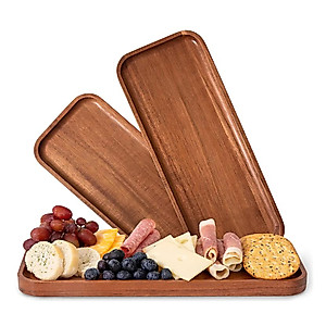 2pcs Solid Wood Severing Platters Rectangular Trays Highly Durable Dishwasher Safe Party Snack Fruit Plates for Home Decor, Food, Vegetables, Fruit, Charcuterie, Appetizer Serving Tray, Cheese Board