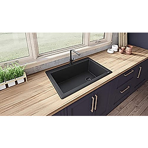 Ruvati 33 x 22 inch Drop-in Topmount Granite Composite Single Bowl Kitchen Sink Slope Bottom - Midnight Black - RVG1033BK