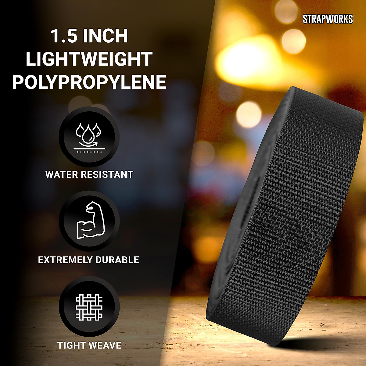 Strapworks Lightweight Polypropylene Webbing - Poly Strapping for Outdoor DIY Gear Repair, Pet Collars, Crafts – 1.5 Inch x 25 Yards - White