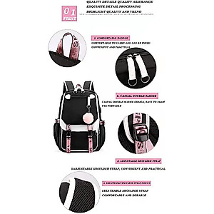 egen Kawaii Lightweight Schoolbag with USB Port USB Cable and Earphone Cord Set College Laptop Backpack Travel (Yellow Black,17 Inch)