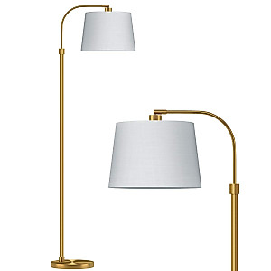 Oneach Modern Floor Lamp for Living Rooms LED Contemporary Arc Standing Lamps for Bedrooms Accent Tall Pole Gold Light for Reading with Hanging Lamp Shade Antique Brass