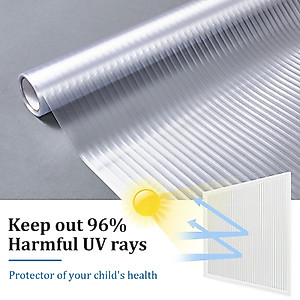 Windimiley Window Privacy Film Reeded Glass Window Clings Frosting Fluted Glass Window Stickers Frosted Bathroom Static Cling Heat UV Blocking Window Tint Decorative Window Coverings, 17.5x78.7 Inch