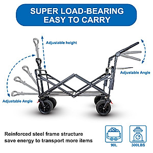 SKYMANOR Collapsible Garden Cart with Removable Canopy, 3-in-1 Utility Heavy Duty Wagon Cart with All-Terrain Wheels, Adjustable Handle, Seat Belt, 300LBS Folding Wagon for Camping(Black)