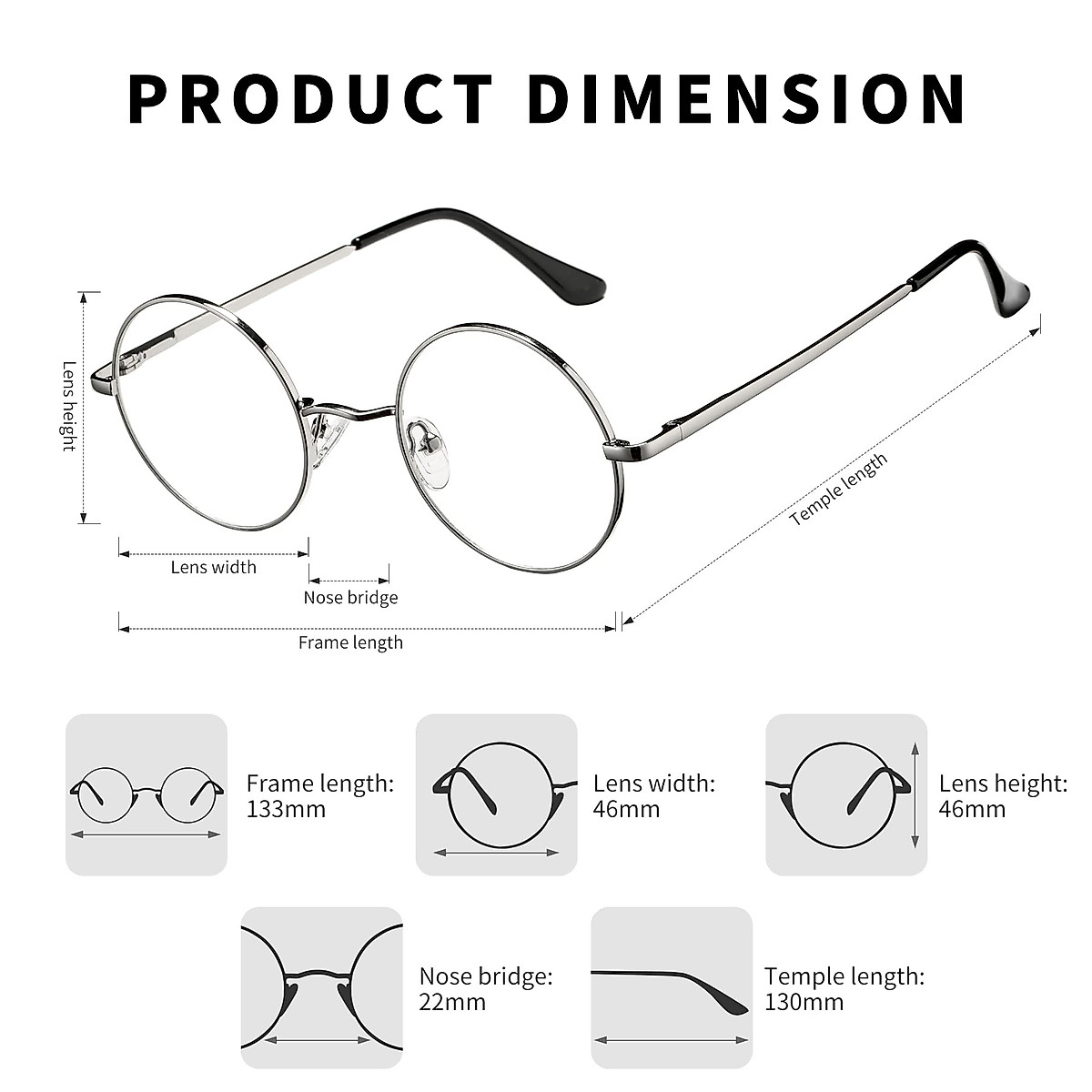 Pro Acme Non Prescription Clear Lens Glasses Retro Small Round Metal Frame (Silver)
