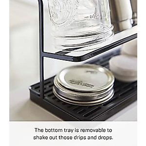 Yamazaki Home Tower Countertop Two Tier Bottle Drying Rack, Wide Jug Storage Stand with Drainage Tray for Kitchen Counter for Glass Metal Or Plastic Bottles - Steel