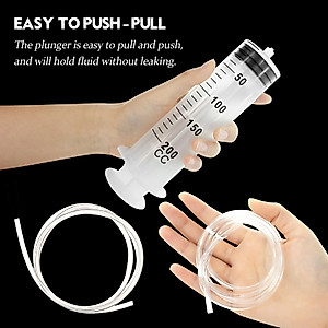 SHAOTONG 200ml Syringe with 2Pcs 40in Handy Plastic Tubing and 18Ga 20Ga Dispensing Needle, for Scientific Labs, Measuring, Watering, Refilling