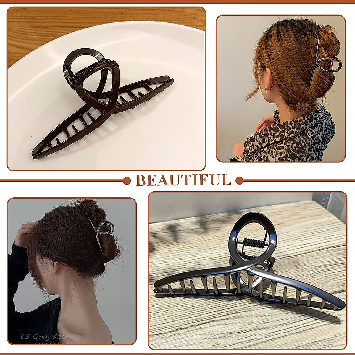 AIBEE Large Metal Hair Claw Clips, 2023 Stylish Butterfly Jaw Clips for Thick/Thin Hair, 4 Pack Long Hair Clips for Women (Metallic Black)