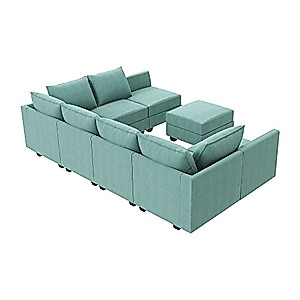 HONBAY Reversible Sectional Sofa Modular Couch U Shaped Sectional Sleeper Sofa with Storage Seats Oversized Sectional Sofa with Wide Chaise for Living Room, Aqua Blue