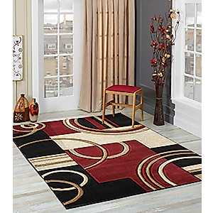 GLORY RUGS Area Rug Modern 5x7 Dark Red Soft Hand Carved Contemporary Floor Carpet with Premium Fluffy Texture for Indoor Living Dining Room and Bedroom Area.