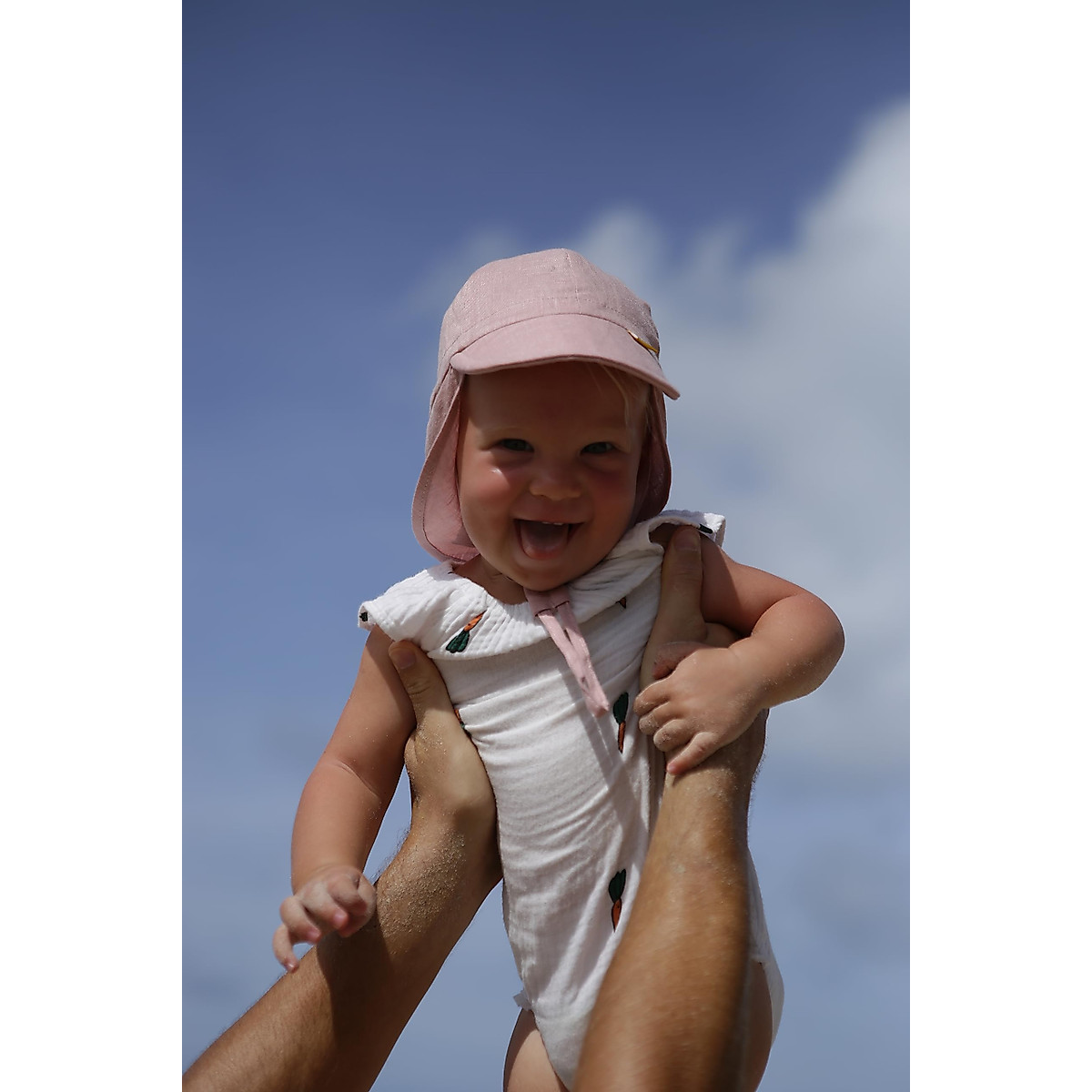 Baby Sun Hat Summer Baby Hats with Neck Flap Linen Breathable Infant Boy Girl Sun Hat Lightweight Packable Baby Swim Hat Pink