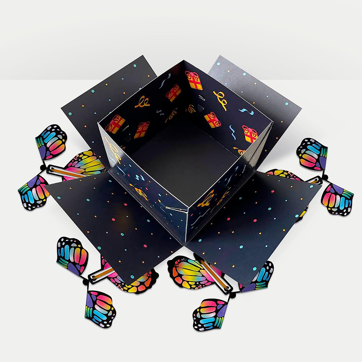 FETTIPOP DIY Butterfly Explosion Gift Box (Happy Birthday) 7.1x5.5x4.3 inches, Surprise Flying Butterfly Box Prank