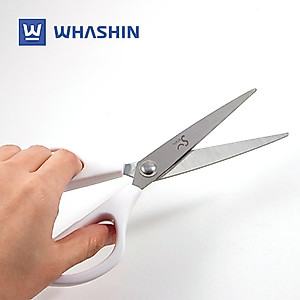WHASHIN Scissors (737) - Multipurpose, Ultra Sharp Blade Shears, Softgrip, Stainless Steel Sewing, Comfort TPR Grip, Crafting Scissors for Office and Home (White)