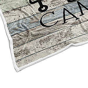 Happy Camper Throw Blanket, Retro Rustic Wood Neutral Color for Travel Trailer Camping Theme Motor RV Fleece Blanket, Farmhouse Soft Flannel Throw Blanket for Chair Bed Sofa Couch Office, 50X60IN