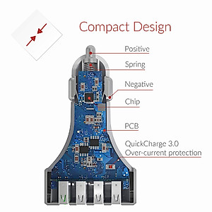 Crave CarHub 54W 4 Port USB Car Charger, Qualcomm Quick Charge 3.0 - White