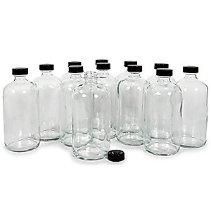 Vivaplex, 12, Clear, 16 oz Glass Bottles, with Lids
