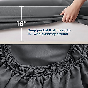 Bedsure Twin Sheets Set Grey - Soft Twin Bed Sheets, 3 Pieces Hotel Luxury Twin Sheets, Easy Care Polyester Microfiber Cooling Bed Sheet Set