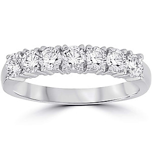 P3 POMPEII3 14k White Gold 1 Ct T.W. Round-Cut Natural Diamond Wedding Ring Women's Anniversary 7-Stone Band