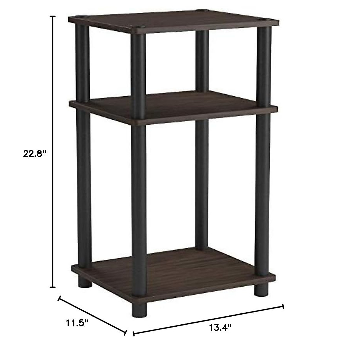 Furinno Just 3-Tier Turn-N-Tube End Table / Side Table / Night Stand / Bedside Table with Plastic Poles, 2-Pack, Columbia Walnut/Black