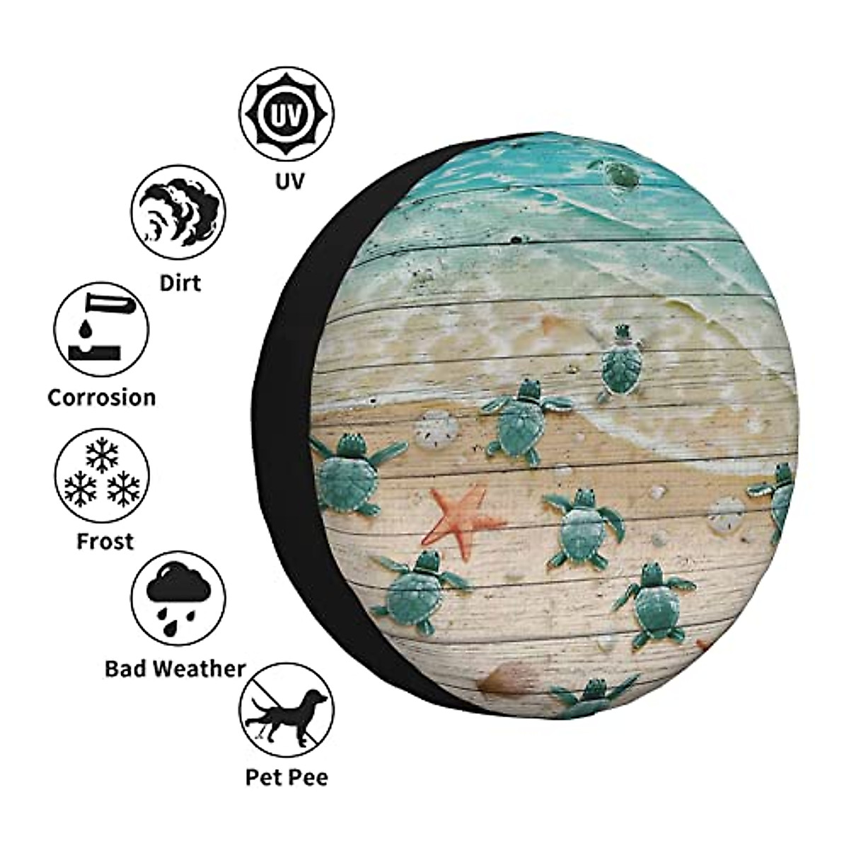 Sea Turtle Starfish Spare Tire Cover Wheel Protectors Cover Weatherproof Sun Protection Tyre Covers,14" 15" 16" 17"