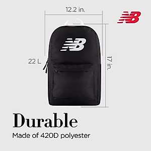 Concept One New Balance Backpack, Daypack Small Travel Bag for Men and Women, Black, 17 Inch