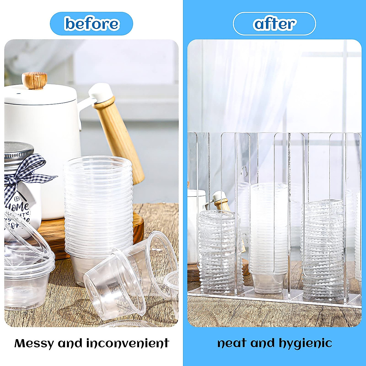 Cup Lid Organizer Acrylic Sauce Cup Holder 4 Compartments Countertop or Wall Mount Portion Cup and Lid Organizer Restaurant Supplies for Party Kitchen Sauce Cup and Lid Storage Holder (Clear)