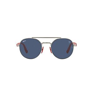 Ray-Ban RB3696M Scuderia Ferrari Collection Round Sunglasses, Gunmetal/Dark Blue, 51 mm