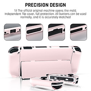 FUNDIARY Dockable Pink Case for Nintendo Switch OLED Model 2021 Skin, Accessories Cover for Switch OLED Console & Joycon with Screen Protector and 4 Thumb Grip Caps - Full Protection by Flip Shell