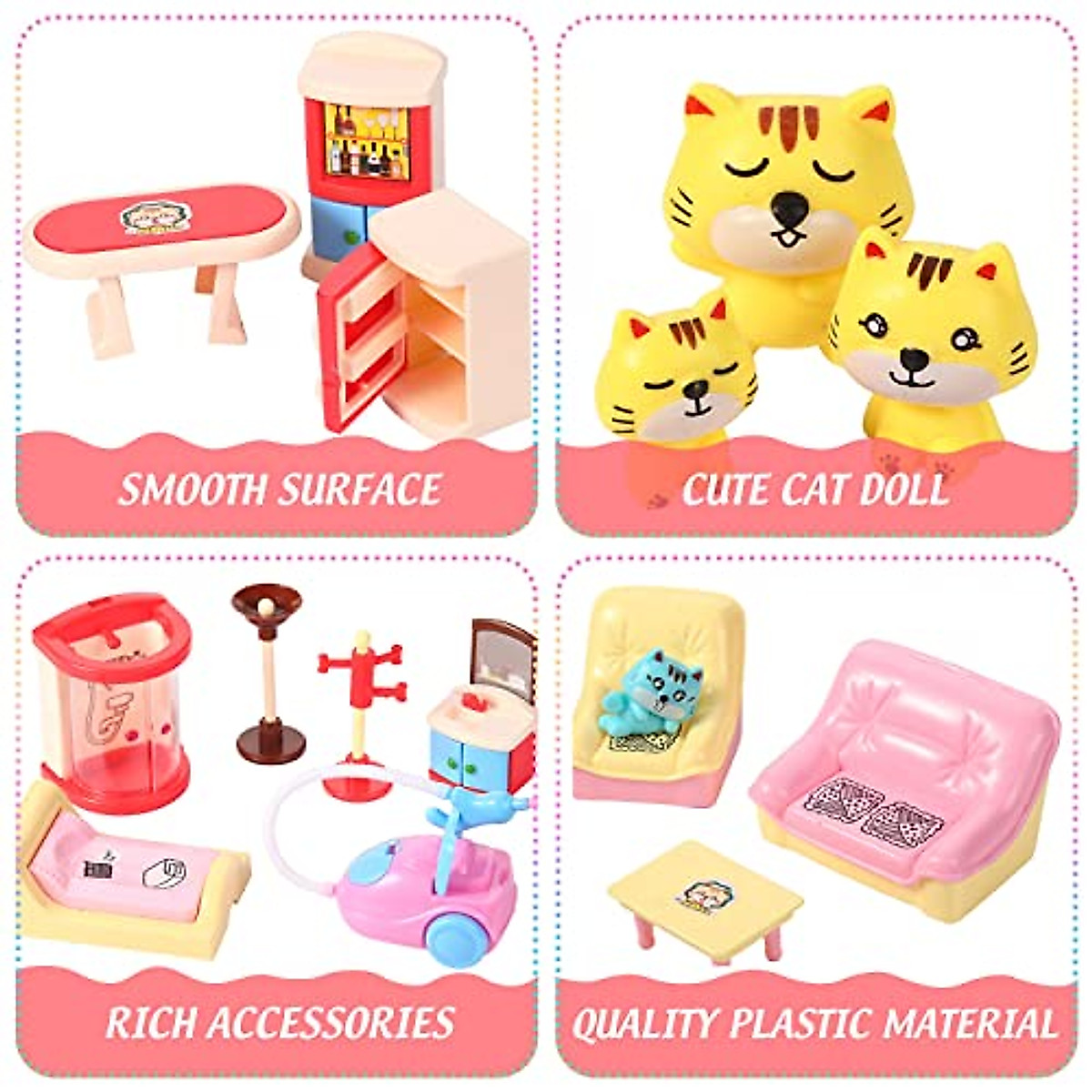59 Pcs Dollhouse Furniture Accessories Sets Living Room Dining Room Bedroom Bathroom Miniature Doll House Furniture Plastic Pretend Doll Housework Cleaning Furniture Play Toy Gifts for Boy Girl Age 6+