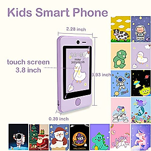 PTHTECHUS® Kids Phone Toys Boys Girls Puzzle Learning Toy,Christmas New Year Gifts for Age 4-10,MP3 Music Player with HD Camera,Alarm Clock,Enhance Kids Brain Development 18 Puzzle Games Purple