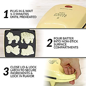 Nostalgia MyMini Personal Electric Animal Circus Waffle Maker, Waffle Iron makes Cat, Dog, Elephant, Lion, Yellow