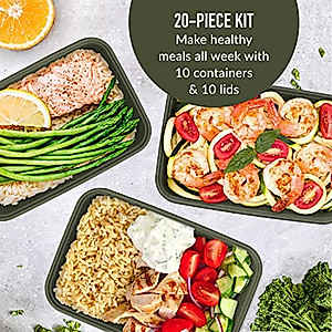 Bentgo® Prep 1-Compartment Containers - 20-Piece Meal Prep Kit with 10 Trays & 10 Custom-Fit Lids - Durable Microwave, Freezer, Dishwasher Safe Reusable BPA-Free Food Storage Containers (Khaki Green)