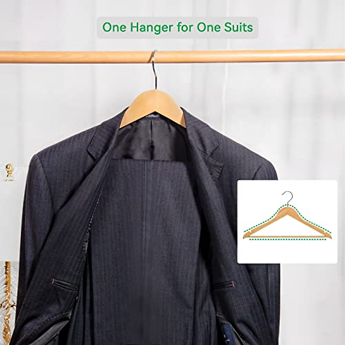 Nature Smile Wooden Suit Hangers 20 Pack Premium Solid Wood Coat Clothes Hangers with Non Slip Bar - Smooth Finish with 360° Swivel Hook and Smooth Notches for Camisole Jacket Pant Dress Natural Color