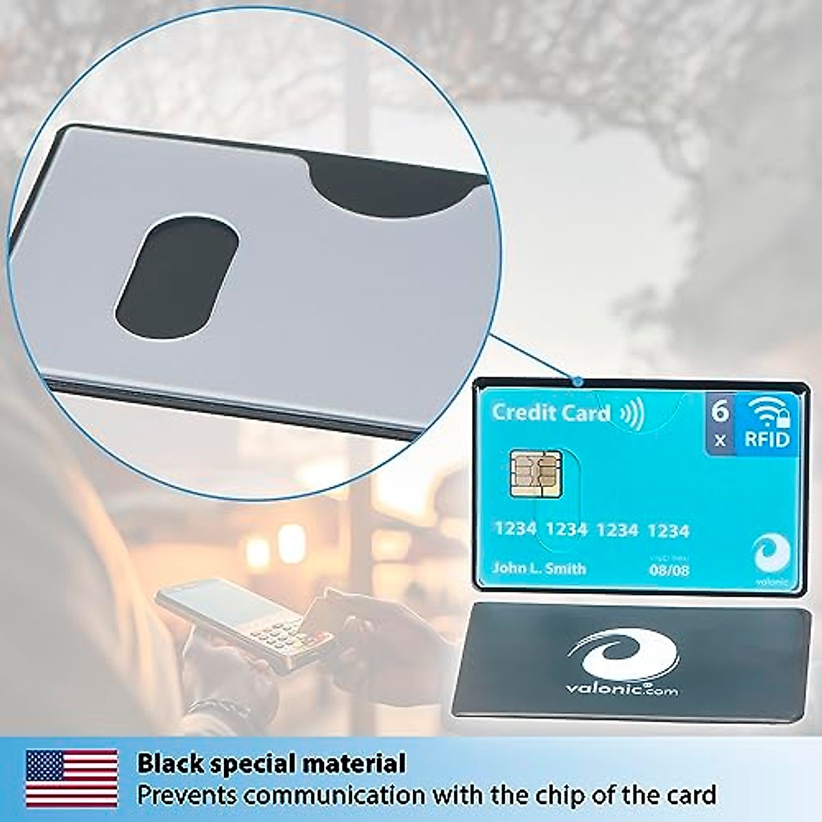 valonic set of 6 RFID blocking sleeves - insertion from the top, Credit Card Protector sleeve for wallet - Protection block for Debit Card and Metro Card