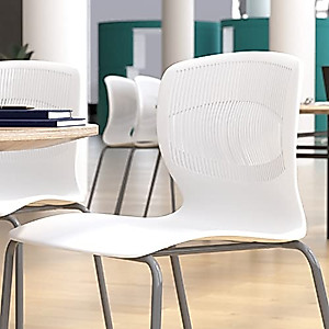 Flash Furniture Hercules Series Set of 5 Commercial Stack Chair - Roomy Wide 770 lb. Capacity - Lumbar Support - Durable Plastic - Silver Steel Frame - White