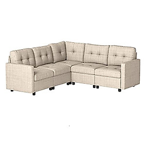 Ouchtek 5-Pieces Modular Sectional Sofas, Comfy L Shape Sofa Couch for Living Room Small Space Linen Fabric Furniture Sets Modern Apartment Sofa Without Ottoman, Light Grey