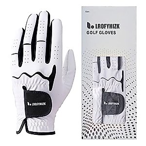 LROFYHIZK Men's Golf Gloves Sheepskin+PU Soft Fit Anti-Slip Durable Breathable Cool White Left Hand Pack of 1 (Medium/Large)