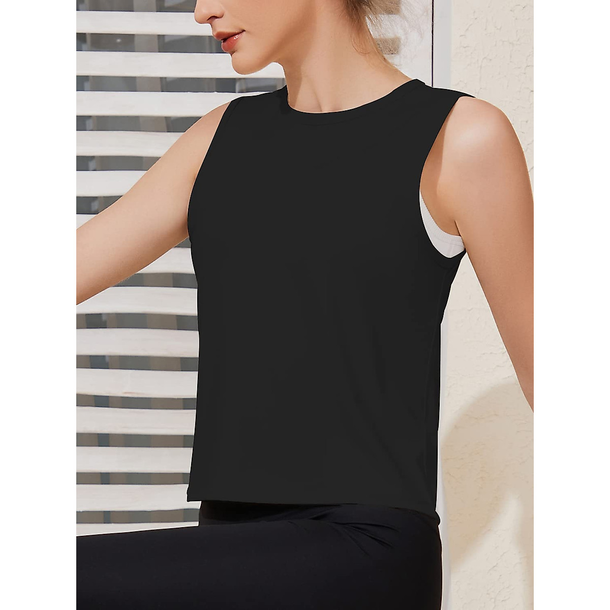 FelFory Workout Tops for Women Sleeveless Tops for Women Tank Tops for Women Loose Fit High Neck Workout Tank Tops for Women Athletic Tank Tops Workout Tanks Womens Muscle Tank Black White Gray Small