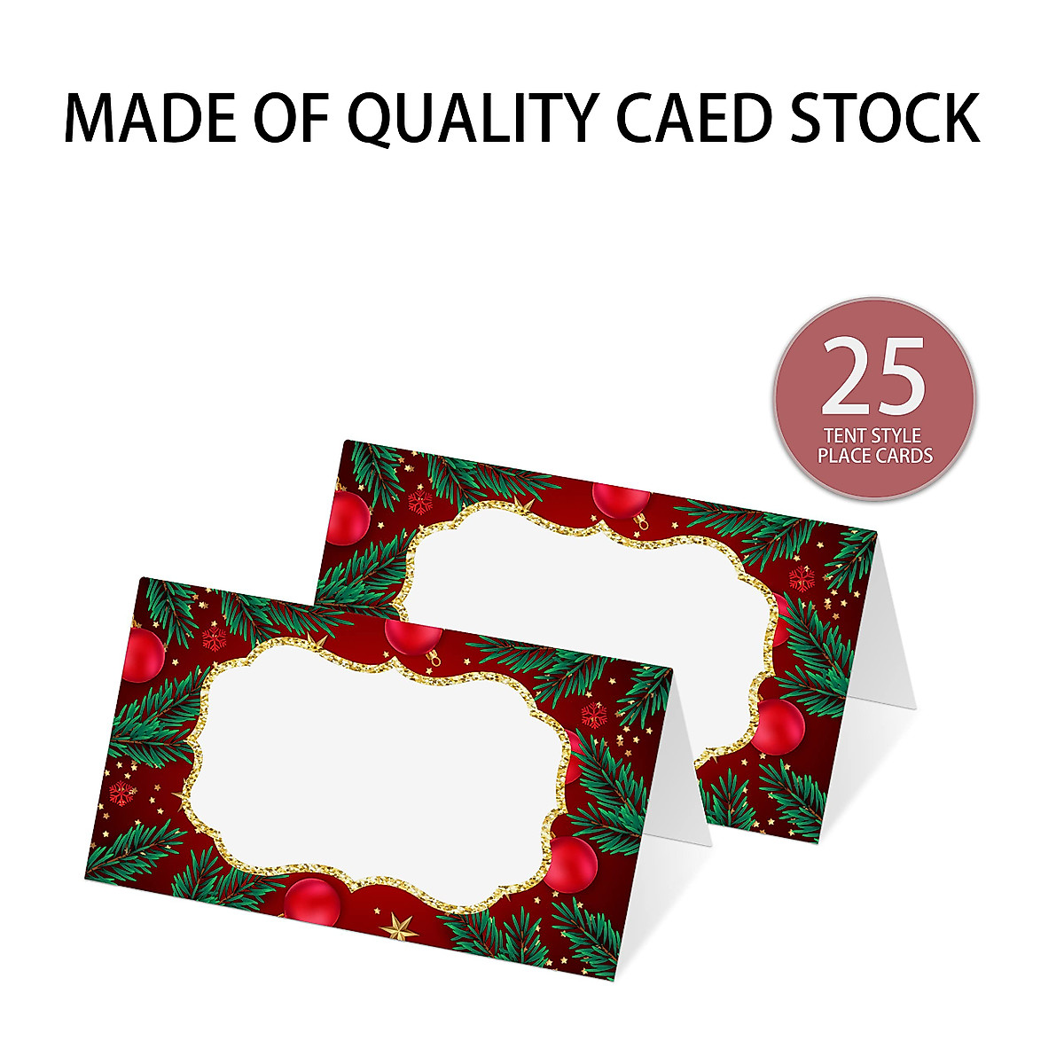 Place Cards for Christmas Party, Editable Name Place Cards, Seating Place Cards for Tables, Tent Style Cards for Wedding, Dinner Party or Any Occasion, Easy Folding, Pack of 25 Escort Cards(A15)