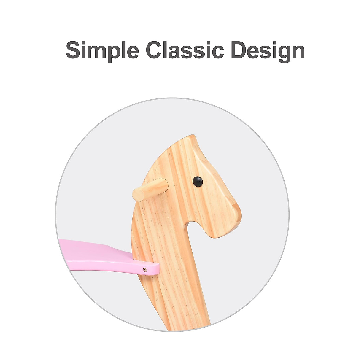 KRAND Wooden Rocking Horse Baby Ride On Toy for Toddler Rocking Horse Classic Design with Pedal and Safe backrest for Toddlers (Pink)