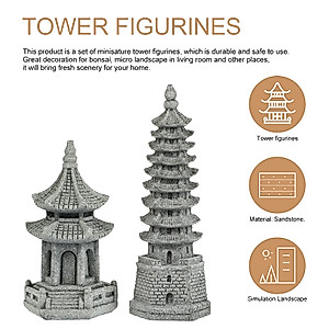 generic 2Pcs Miniature Pagoda Hexagon Figurines Mini Pagoda Statue for Garden Patio Bonsai Micro Landscape Decorations