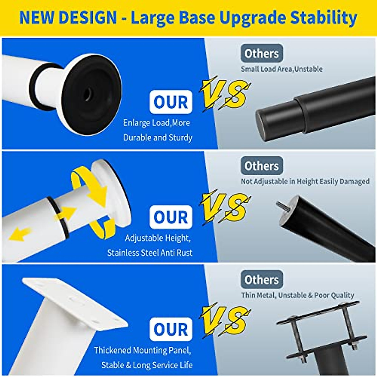 Olldag 4 PCS Adjustable Furniture Legs 10-17 inch for Bed Frame, Metal Adjustable Height Support Legs for Bed/Sofa/Cabinet/Couch/Dresser/Table -Heavy Bed Replacement Legs (White)