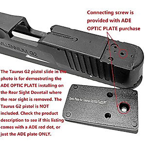 Ade Advanced Optics Crusader RD3-009 Red Dot Reflex Sight + Optic Mounting Plate for Taurus PT111 G2, Millennium G2, G2C, G3 with Original Rear Sight, PT140 G2, PT709, PT740, TX22 + Pictinny Plate