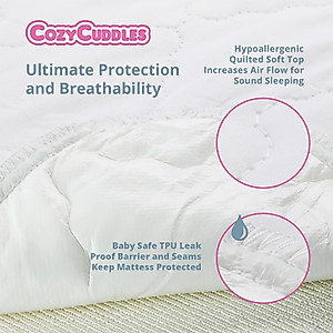COZYCUDDLES Premium Zippered Quilted Waterproof Crib Protector Cover - All 6-Sides Waterproof Fully Encasement - Standard Baby Crib Toddler Bedding (52" x 28"), White, ‎CC-01