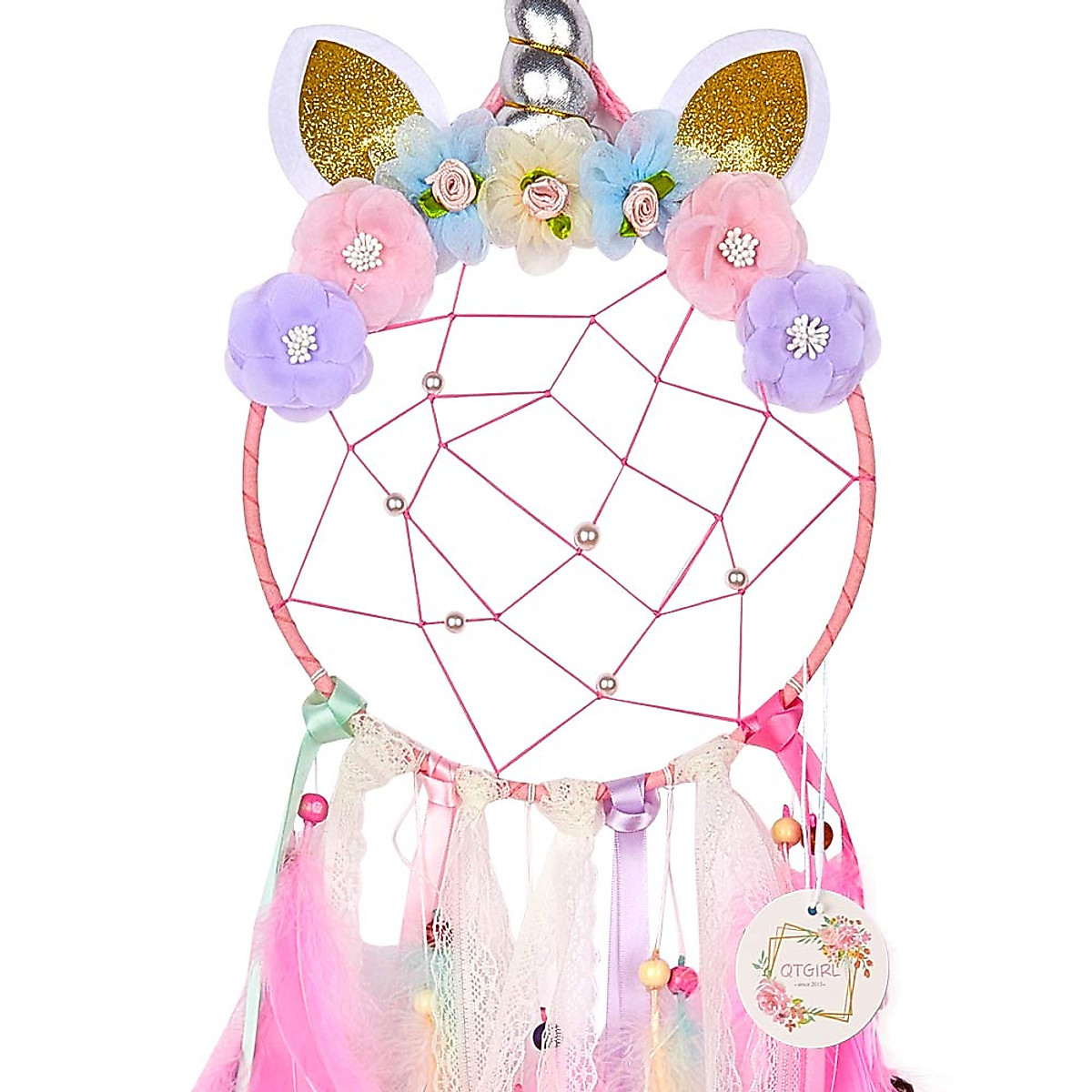 QtGirl Dream Catchers for Kids Unicorn Wall Decor for Girls Bedroom Flower Feather Wall Hanging Decoration